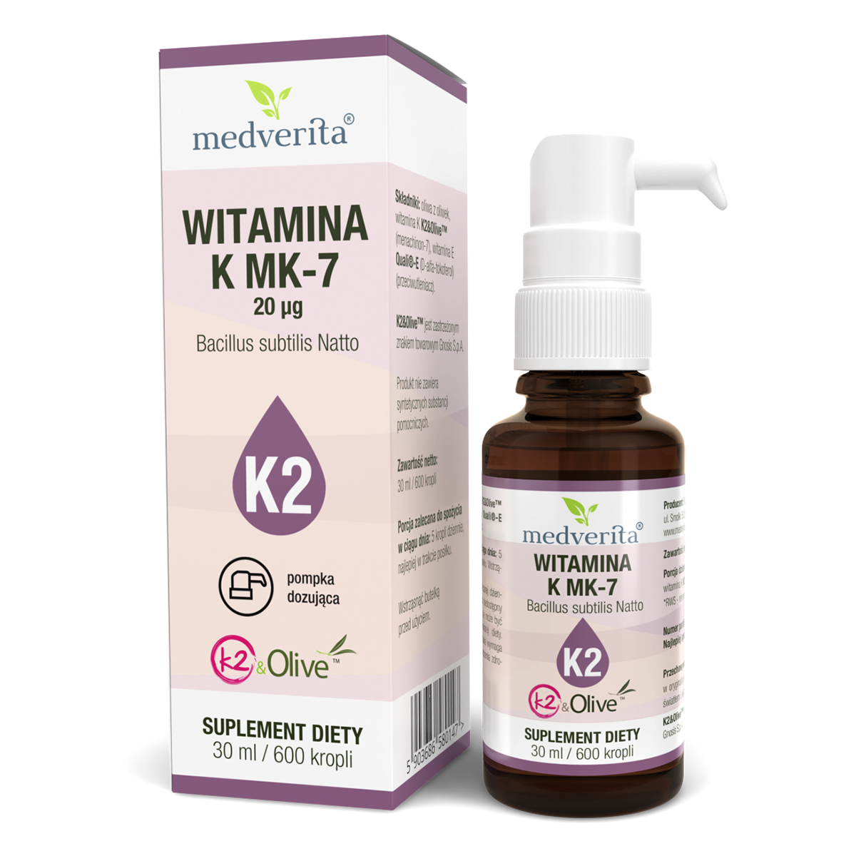 Witamina K2 MK-7 & 20mcg 30ml/600 kropli Medverita | WITAMINY - Kup teraz! | E-superfood.pl